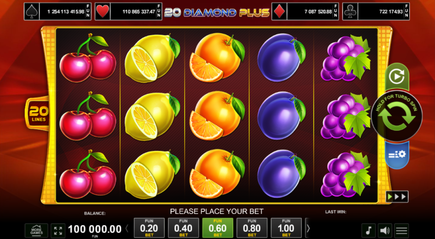 20 Diamond Plus Free Demo | Play Amusnet's Fruit Slot at Respinix